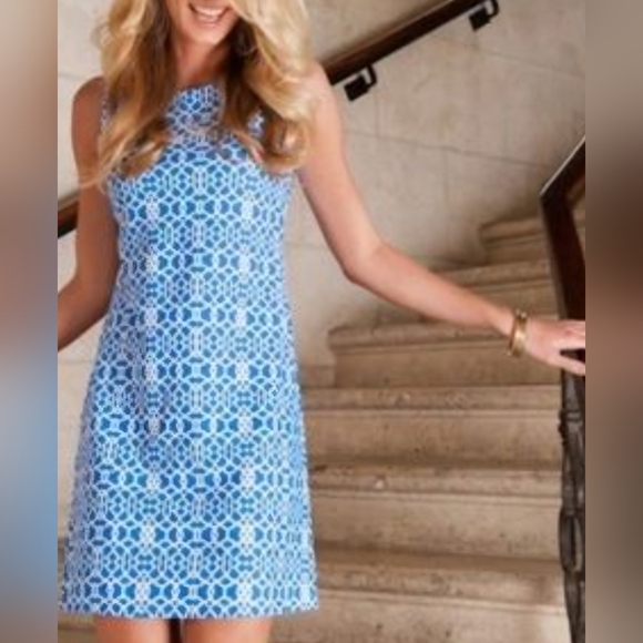 Aryeh | Dresses | 77 Aryeh Blue White Halter Aline Mini Dress Szs ...